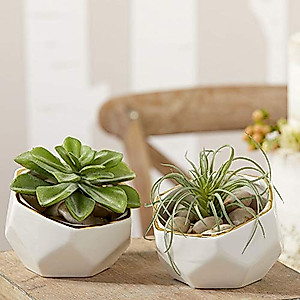 Kate Aspen Geometric Ceramic Planters Decorative Bowls, Small & Medium (Set of 2) , White