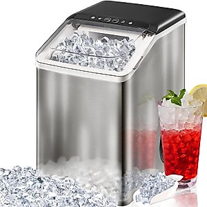 Nugget Ice Maker Countertop, 55lbs/24H Tooth-Friendly Soft Chewable Pebble Ice Machine, Self-Cleaning with Drainpipe, Crushed Pellet Ice Makers for Home Kitchen Party, Stainless Steel
