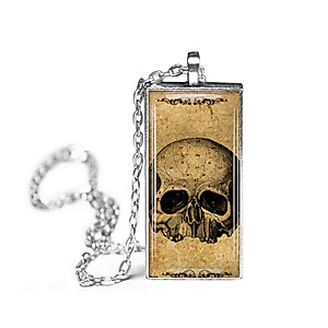 Steampunk Halloween Rectangle Pendant- Skull