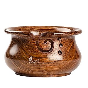 INTAJ Rosewood Yarn Bowl - Yarn Knitting Bowl Handcrafted - Christmas Gift - Wooden Yarn Bowl for Knitting and Crocheting (Turned Rosewood, 6x4")