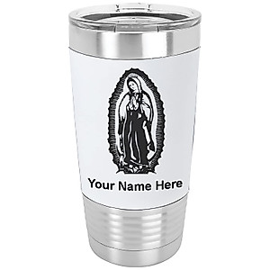 LaserGram 20oz Vacuum Insulated Tumbler Mug, Virgen de Guadalupe, Personalized Engraving Included (Silicone Grip, White)