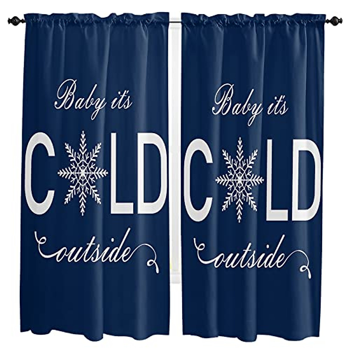 2 Panels Kitchen Curtain 72 Inch Long, Christmas Kitchen Window Curtains Rod Pocket Cafe Curtains Drapes Window Treatment for Bedroom Bathroom Cold Winter Snowflakes Blue Backdrop