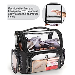NAONAYA Makeup Brush Case, Large Makeup Brush Holder Professional Makeup Artist Travel Case Clear Waterproof Cosmetic Organizer Bag, Full Open Easy to Access, with Adjustable Strap and Dividers