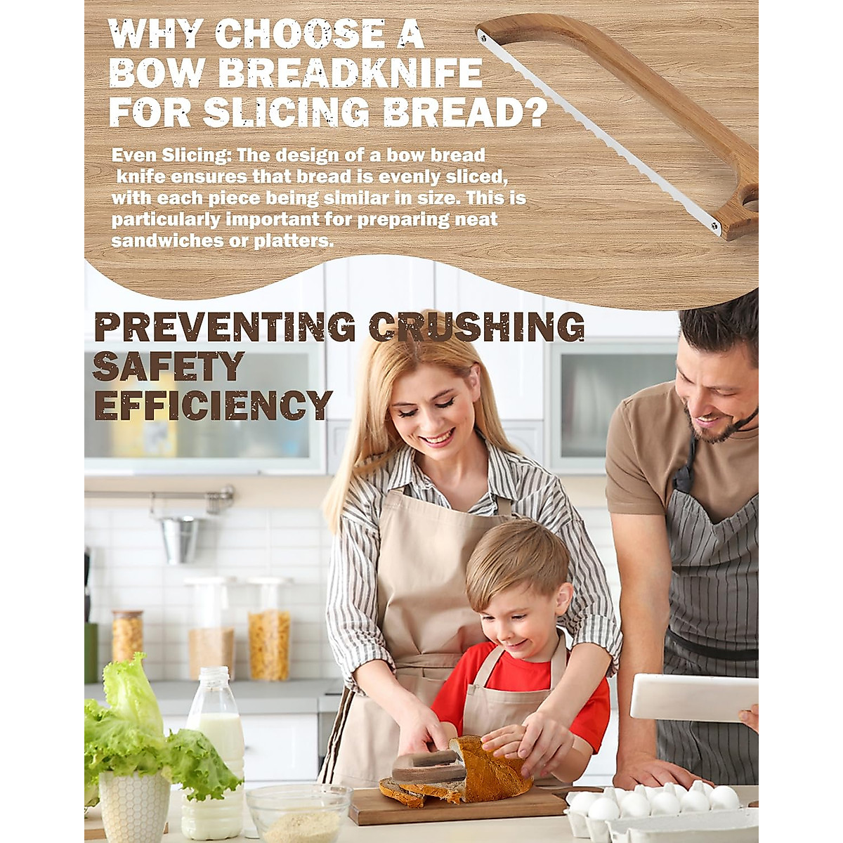 WENNXI Sourdough Bread Knife, 16" Wooden Serrated Bread Slicer Gift for Friends Fiddle Bow Design Easy to Cutting, Sourdough Cutter for Homemade - Premium Stainless Steel