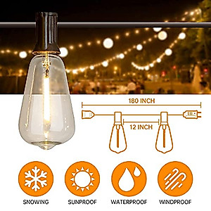 Vanthylit Outdoor String Light 15FT Patio String Lights with LED Filament Bulb Waterproof Lights Retro Vintage Edison Bulbs for Backyard Patio Bistro Party Garden Connectable