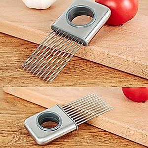 Hvanam Stainless Steel Onion Cut Holder Slicer With 10 Even Prong Easy Hold Vegetable To Cut Tomato Lemon Potatoes And Loosen Meat Kitchen Tools(Silver)