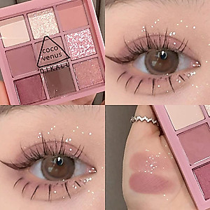 AMY'S DIARY Pink eye shadow palettes,9 Colors Pink Rose Shimmer matte High Pigmented Glitter Pallete Eyeshadow Makeup Colorful Lasting Waterproof Makeup Eyeshadow Palette
