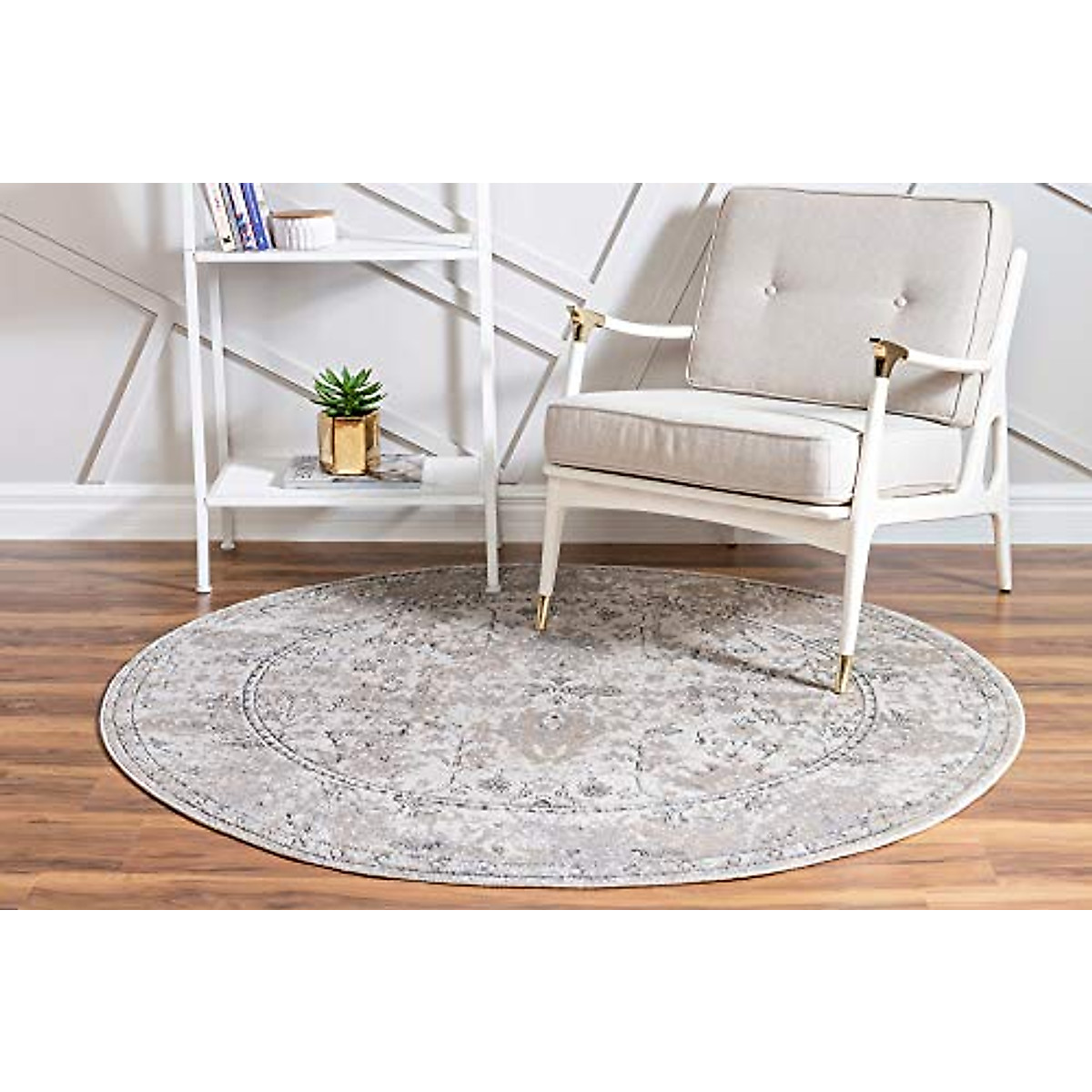 Unique Loom Portland Collection Area Rug - Central (5' 3" Round, Ivory/ Gray)