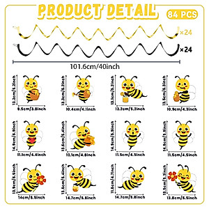 Qyeahkj 84 Pcs Bee Party Decorations Bumble Bee Baby Shower Birthday Party Decorations Hanging Swirl Foil Ceiling Streamers First Bee Themed Party Supplies for Kids Birthday Bee Day Classroom Decor