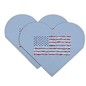 American Gun Flag USA Second 2nd Amendment Heart Faux Leather Bookmark - Set of 2