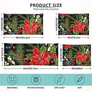 Christmas Flowers Pillowcase for Hair and Skin Body Pillow Cover Long Body Pillow Case 20"X 54" Flannel Pillow Cases with Zipper for Body Pillows