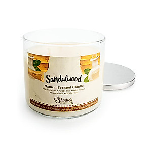 Sandalwood Highly Scented Natural 3 Wick Candle, Essential Fragrance Oils, 100% Soy, Phthalate & Paraben Free, Clean Burning, 14.5 Oz.