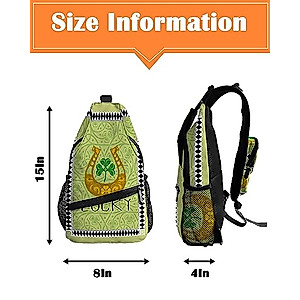 Gsypo Sling Backpack, St.Patrick's Day Lucky Shamrocks Horseshoe Waterproof Lightweight Small Sling Bag, Travel Chest Bag Crossbody Shoulder Bag Hiking Daypack for Women Men