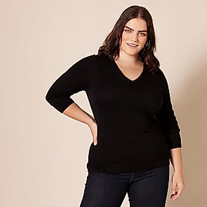 Amazon Essentials Women's Classic-Fit Lightweight Long-Sleeve V-Neck Sweater (Available in Plus Size), Black, X-Large