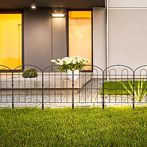 Decorative Garden Fence Outdoor 24in x 10ft Coated Metal RustProof Landscape Wrought Iron Wire Border Folding Patio Fences Flower Bed Fencing Animal Barrier Section Panels Decor