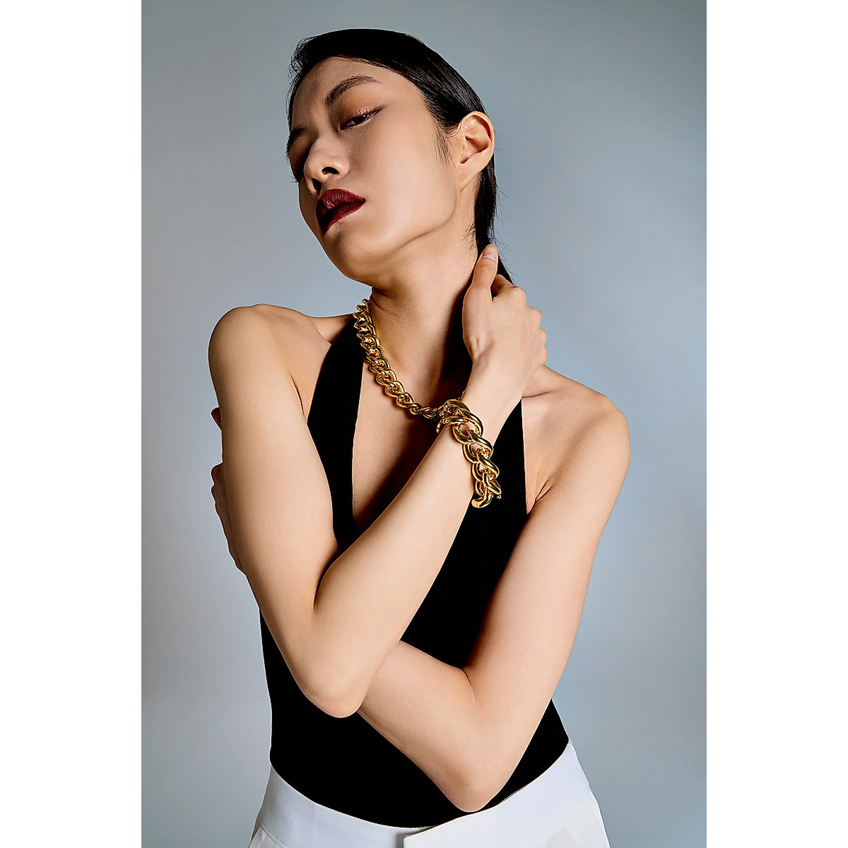 GANALUX 18K Gold Plated Curb Chain Bracelet for Women, Bold Chunky Jewelry Made in Korea (Bold-Small)