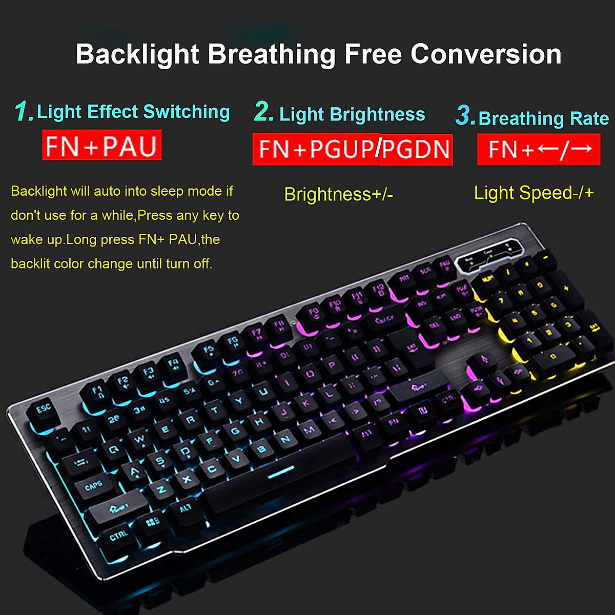 Rechargeable Keyboard and Mouse,Suspended Keycap Mechanical Feel Backlit Gaming Keyboard Mouse Set-Wireless 2.4G Drive Free,Adjustable Breathing Lamp,Anti-ghosting,12 Multimedia Keys (Black-RGB)