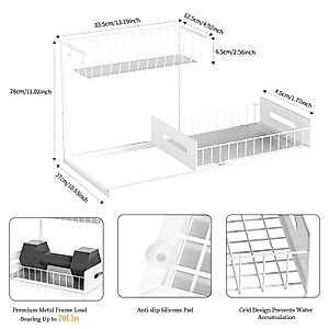 XUNAXI Under Sink Organizer, Metal Pull Out Under Cabinet Organizer and Storage Slide Out Sink Shelf with Hooks 2 Tier Under Sink Organizers and Storage for Kitchen Bathroom Pantry, 1 Pack White