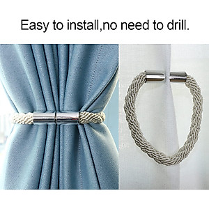 2 Pcs Magnetic Curtain Tiebacks Magnetic Curtain Holder Curtain Tie Window Treatment Holdbacks Back Magnetic Curtain tiebacks Hand Braided Cord for Home Bedroom Office Decorative Curtain（creamy-white）