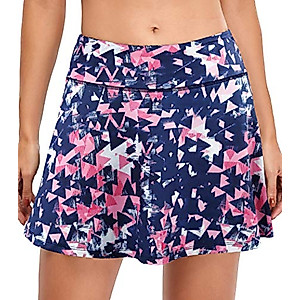 Fulbelle Womens Golf Skirt, Teen Girls Tennis Skorts Skirts for Women with Pockets Casual Summer Elastic Waistband Cute Athletic Skort Blue Pattern Large