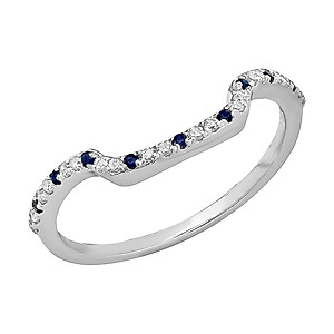 Dazzlingrock Collection Round Blue Sapphire & White Diamond Half Eternity Style Counter Wedding Band for Women (Diamond 0.13 ctw, Color I-J, Clarity I1-I2) in 14K White Gold Size 8