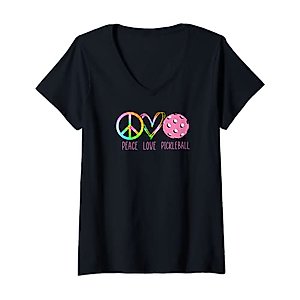 Womens Girls Pickleball Shirts Retired Ladies Peace Love Pickleball V-Neck T-Shirt