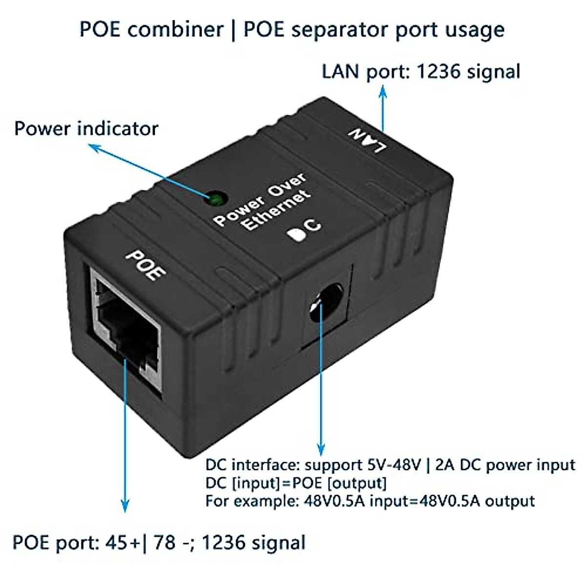 CERRXIAN 100M POE Combiner Adapter, Active PoE Splitter Power Over Ethernet, POE Power Supply Module 5-48v for CPE Wireless AP Monitoring Etc(2-Pack)