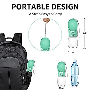 Airoto Dog Water Bottle, 12OZ Portable Water Bowl for Dog Leak Proof Dog Water Dispenser for Walking, Hiking & Travel Food Grade Plastic (Green)
