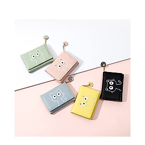 Sunwel Fashion Cute Little Cat Pattern Small Wallet Credit Card Holder Cash Pockets ID Window with Paw Pendant (BLACK, Tri-fold)