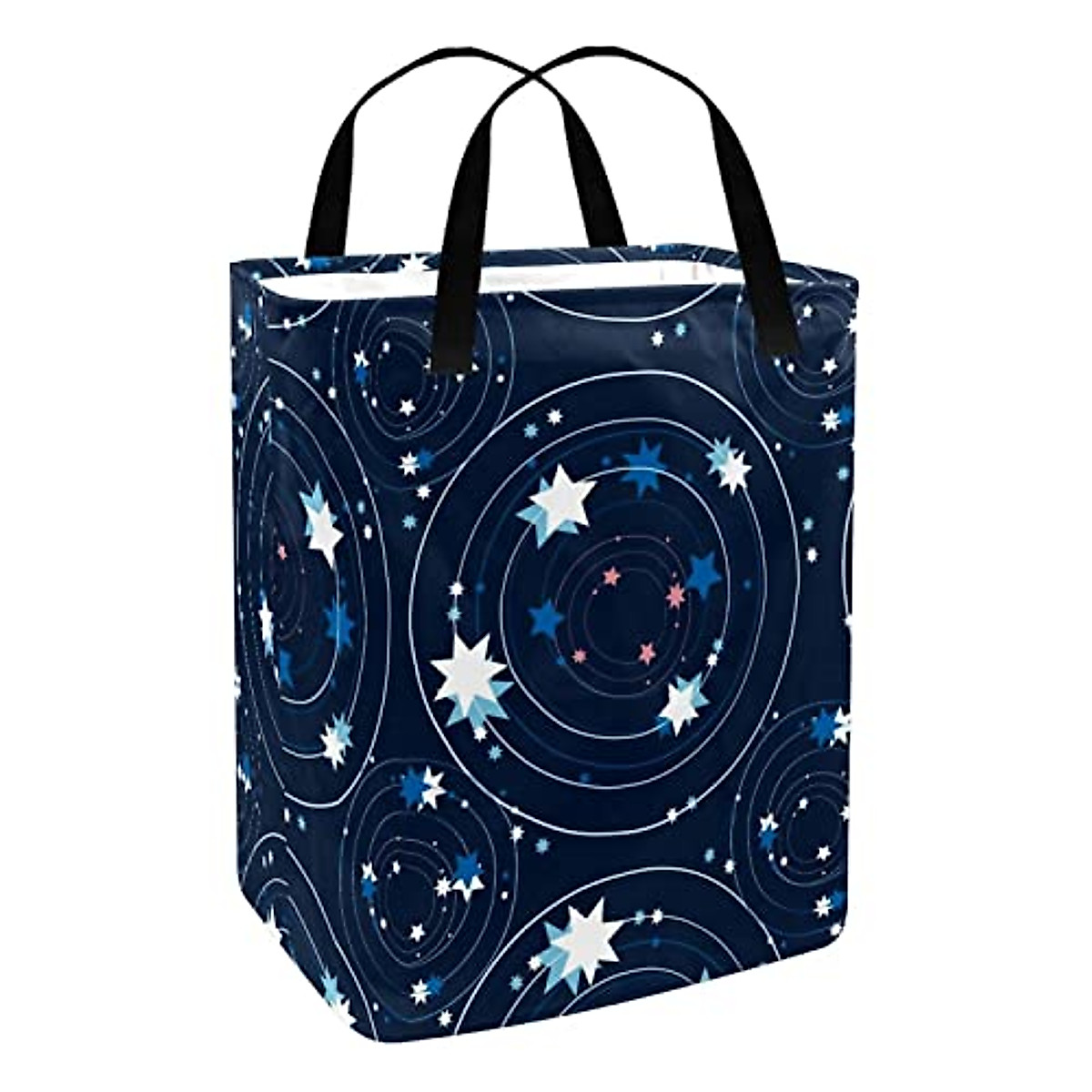Little Stars and Round Circle Print Collapsible Laundry Hamper, 60L Waterproof Laundry Baskets Washing Bin Clothes Toys Storage for Dorm Bathroom Bedroom