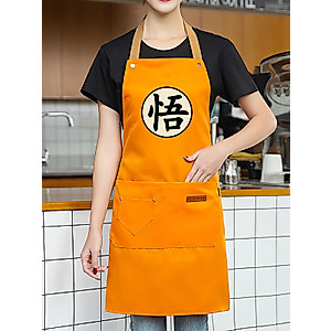 Aiabaleaft Anime Cartoon Apron Water Stain Resistant Orange Chef Cooking Kitchen BBQ Work Aprons with Pockets for Men Women