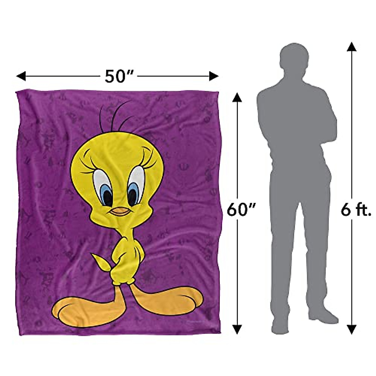 Looney Tunes Blanket, 50"x60", Tweety Bird Character Sherpa Back Super Soft Throw