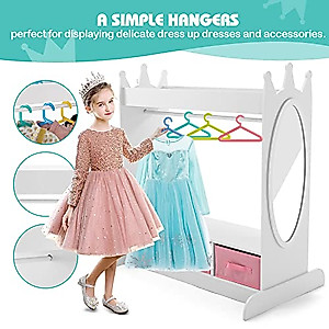 Kids Armoire Dress-Up Storage w/Mirror and Drawers,Dress up Closet,Costume Dress up Wardrobe,Pretend Storage Closet for Kids w/Side Pocket Top Shelf Shoes Storage for Bedroom Girls Room, White