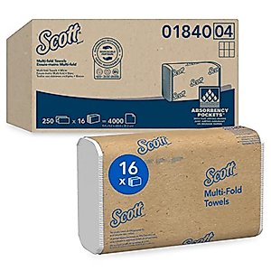 Scott Essential Multifold Paper Towels (01840) with Fast-Drying Absorbency Pockets, White, 250 Count (Pack of 16)