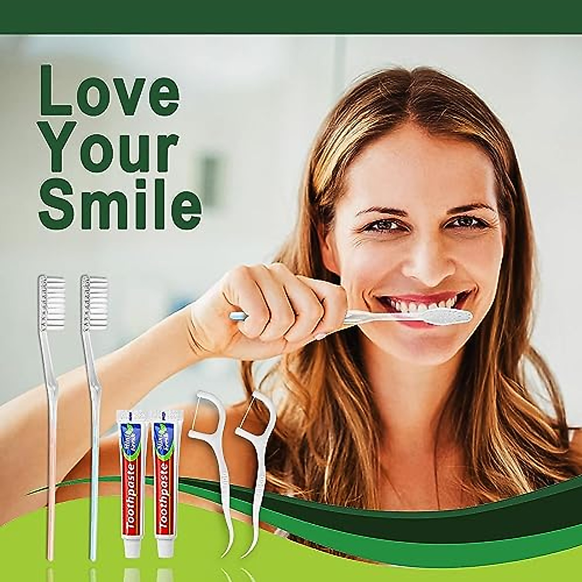 HQSLsund 50pcs Disposable Toothbrushes with Toothpaste Floss Individually Wrapped, 2 Color Disposable Toothbrush, 10g Toothpaste, Dental Floss Pick, Bulk Toothbrush Kit for Homeless,Airbnb,Hotel