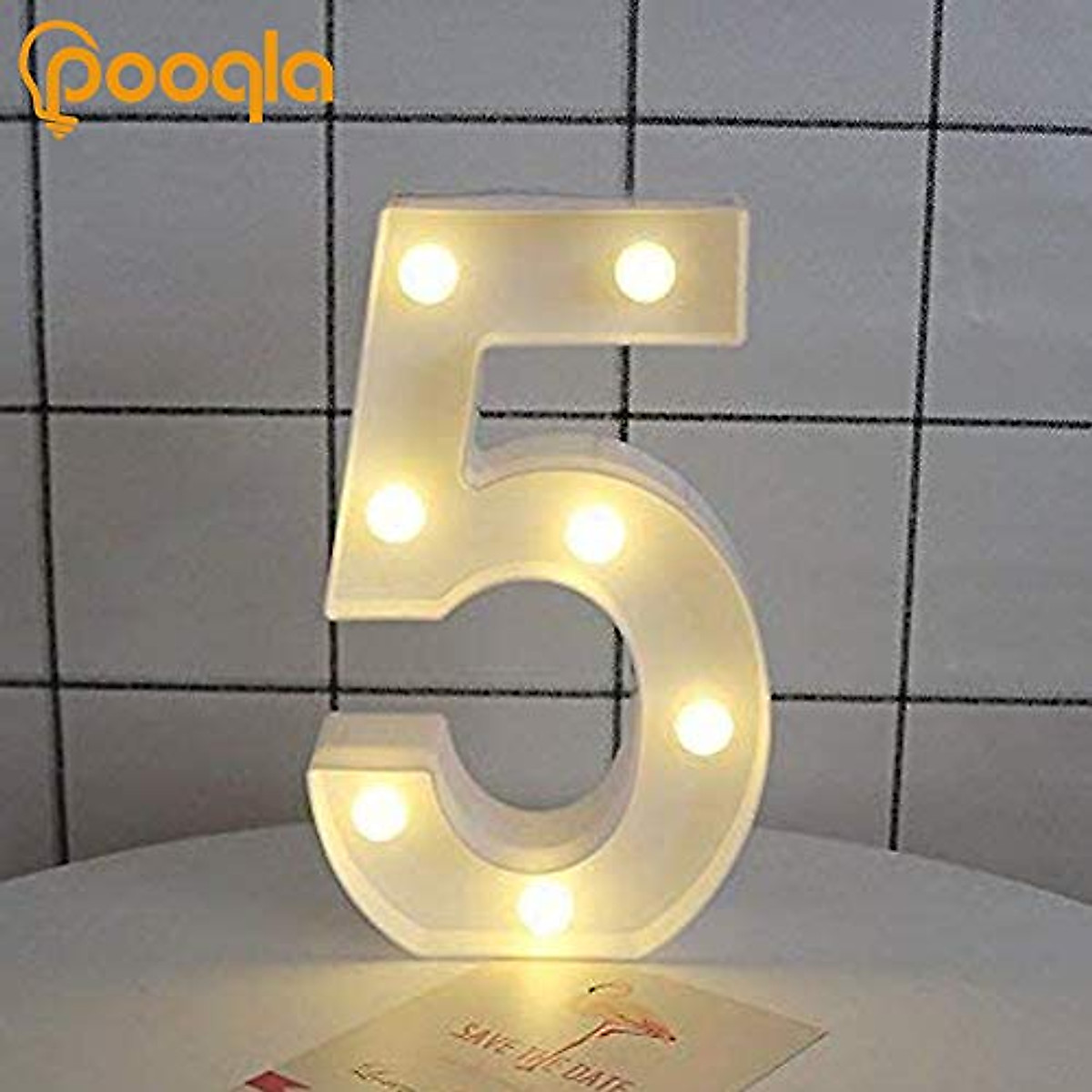 Pooqla Decorative Led Light Up Number Letters, White Plastic Marquee Number Lights Sign Party Wedding Decor Battery Operated Number (5)
