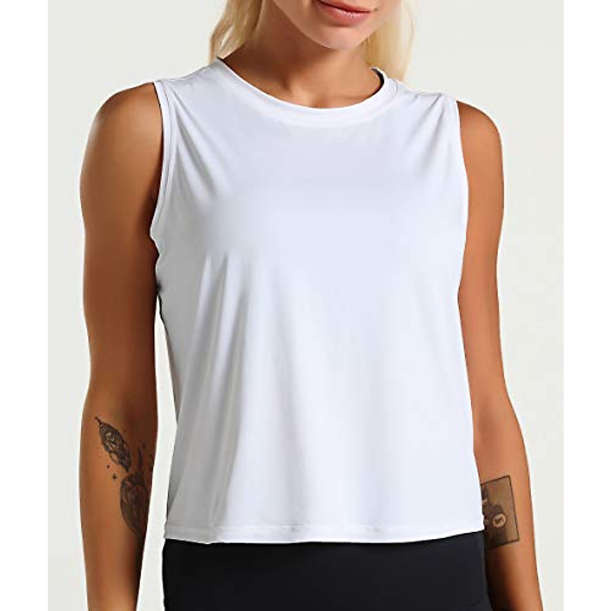 Dragon Fit Women Sleeveless Yoga Tops Workout Cool T-Shirt Running Short Tank Crop Tops (White, Small)