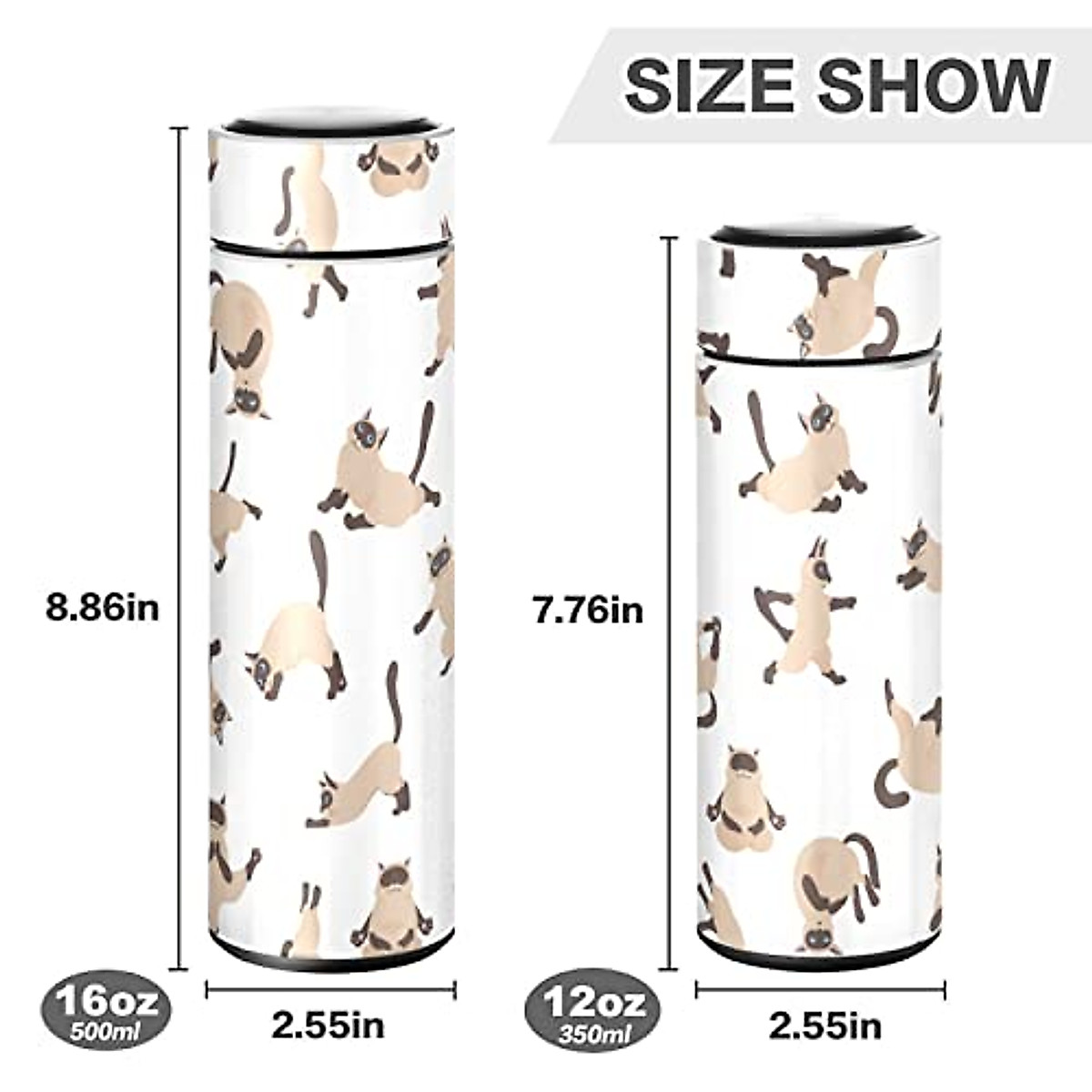 CaTaKu Funny Animals Cat Water Bottle Insulated 16 oz Stainless Steel Flask Thermos Bottle for Coffee Water Drink Reusable Wide Mouth Vacuum Travel Mug Cup