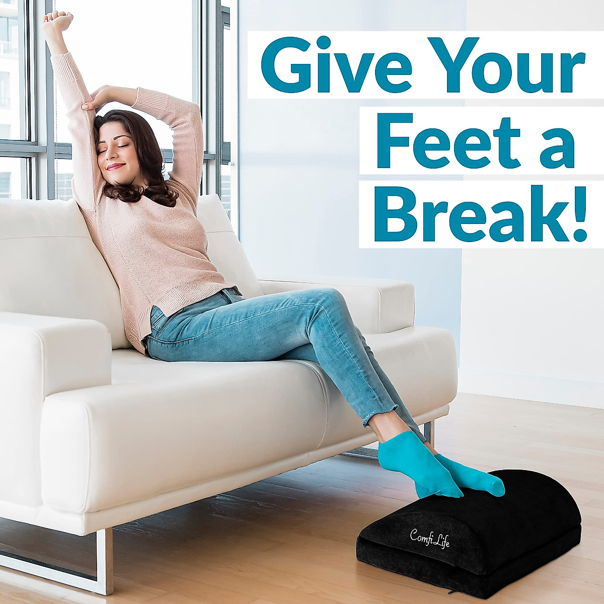 ComfiLife Foot Rest for Under Desk at Work – Adjustable Desk Foot Rest for Office Chair, Gaming – Ergonomic Teardrop Design for Back, Hip & Leg Pain Relief – 100% Memory Foam (Black)