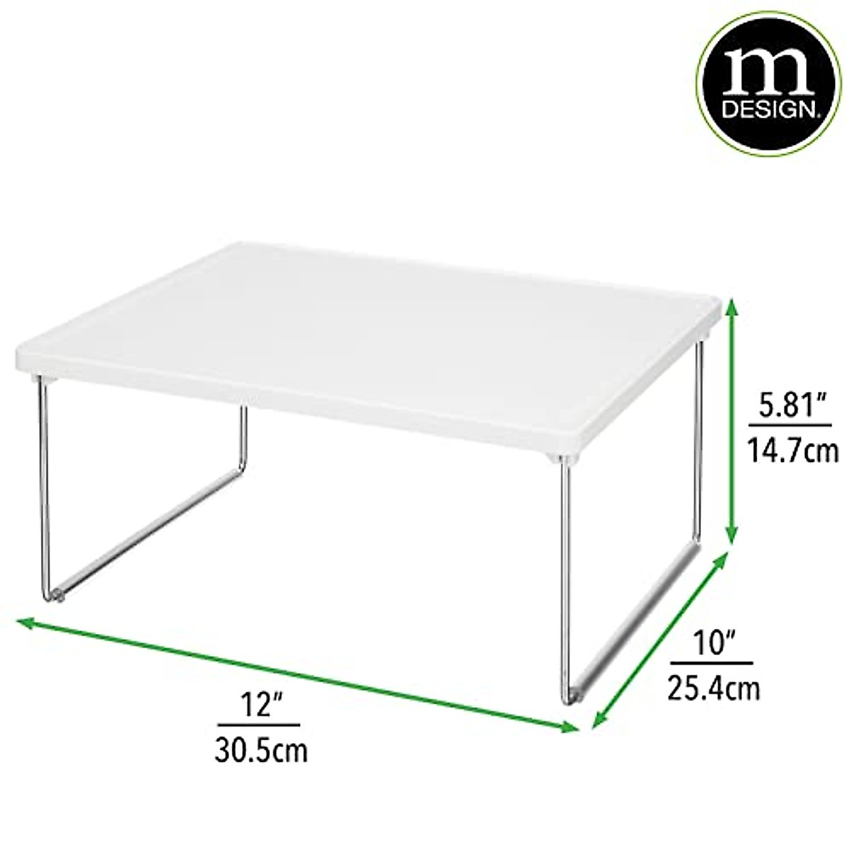 mDesign Metal Stacking Storage Organization for Shelves Inside Closet in Bedroom, Bathroom, Hall, or Entryway - Organizer Stand for Clothing, Linen, Household Items, Ligne Collection, 2 Pack, White