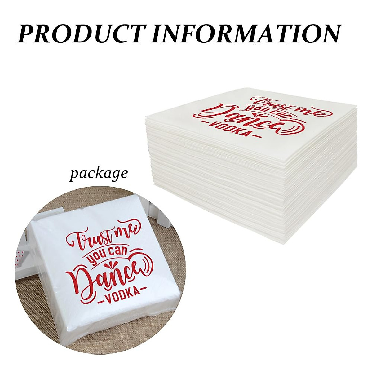 VOWFOO Funny Cocktail Napkins 100Pcs Trust Me You Can Dance Vodka Paper Napkins For Cocktail Party Nightclub Event Bachelorette Wedding Reception Bridal Shower Birthday Girls Night 5 x 5 2-ply (Vodka)