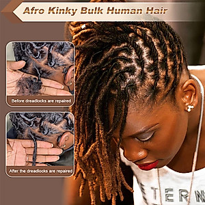 Premium Afro Kinky Bulk Human Hair 100%, Afro Kinkys Human Hair Bulk For Dreadlock Extensions, Repair Locs, Create dreadlocks. Can Dye and Bleach, 8 Inch 30g/pack