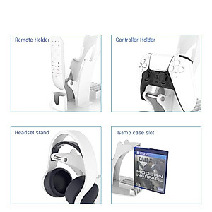 JOYTORN Controller Stand Holder for P5 Dualsense,Game Disc/Controller/Headphone Storage Rack for Xbox Series X|S,P5,Switch-White