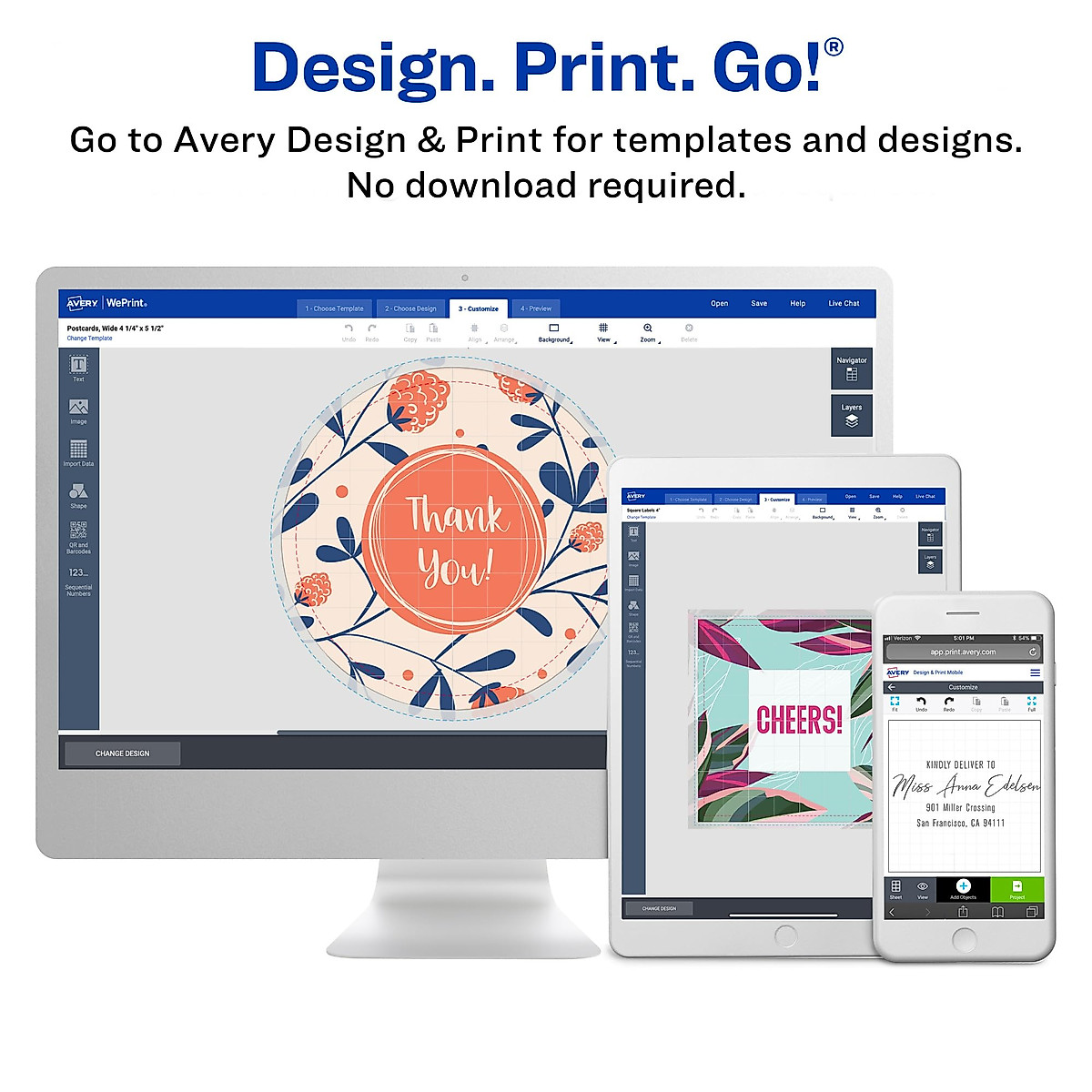 Avery Matte White Round Labels with Sure Feed, 1" diameter, 1,200 Matte White Printable Labels