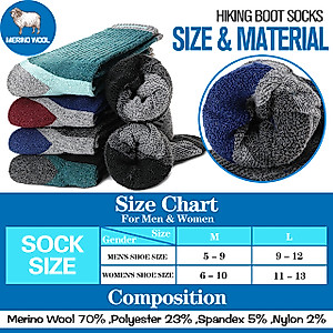 Merino Wool Hiking Socks for Women Men Warm Thermal Winter Cozy Boot Work Crew Socks Gifts Stocking Stuffers 5 Pairs (Dark Pinstripes A,L)