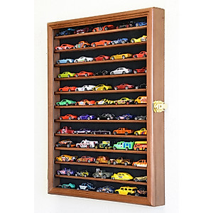 Hot Wheels Matchbox 1/64 Scale Diecast Model Display Case Cabinet Wall Rack w/98% UV Protection -Walnut