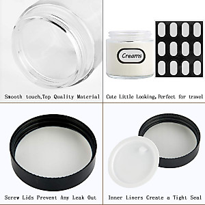 2 oz Clear Round Glass Jars (24 Pack), Empty Cosmetic Containers with Inner Liners and 24 black Lids & 24 Silver Lids for Slime, Beauty Products, Cosmetic, Lotion, Ointments and DIY