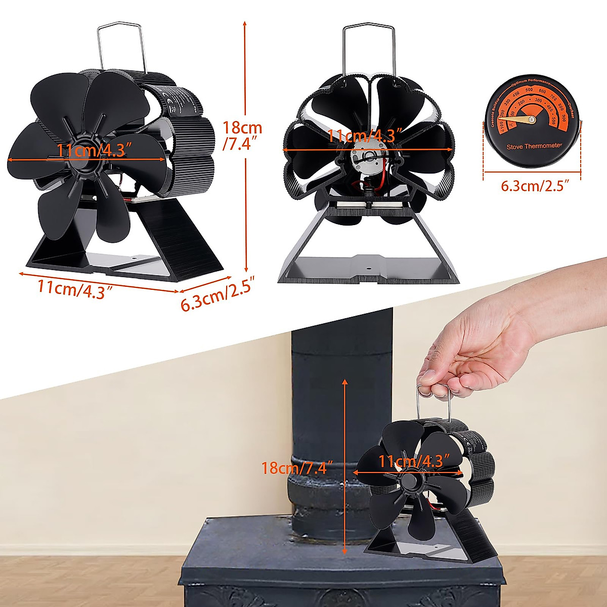 Xiongxiong Wood Stove Fan 6 Blade Fireplace Fan for Wood Burning Stove,Heat Powered Stove Fan Komin Log Wood Stove Accessories,Silent Operation Circulating Warm Air(Non Electric)