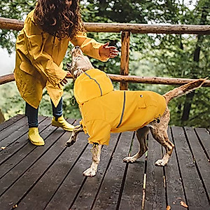 Dog Raincoat, Hooded Waterproof Pet Poncho, Adjustable Dog Rain Jacket Slicker with Harness Hole for Small Medium Large Dogs, Reflective Dog Outfit Apparel Puppies Outdoor Clothes in Rainy Day