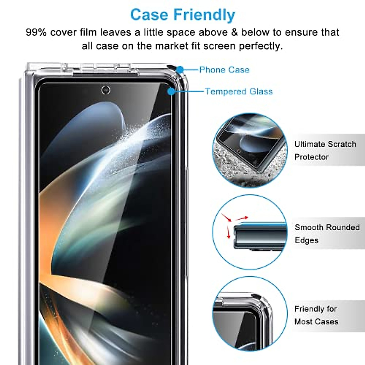 LYWHL [2-Pack for Samsung Galaxy Z Fold 4 Screen Protector, HD Clear Tempered Glass Protector Film for Galaxy Z Fold 4 5G 6.2 Inch, Anti Scratch Bubble Free Case Friendly Easy Install - Transparent